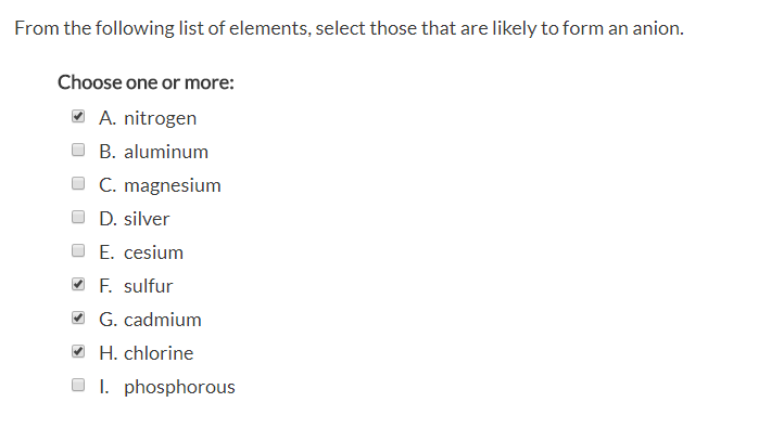 Solved From the following list of elements, select those | Chegg.com