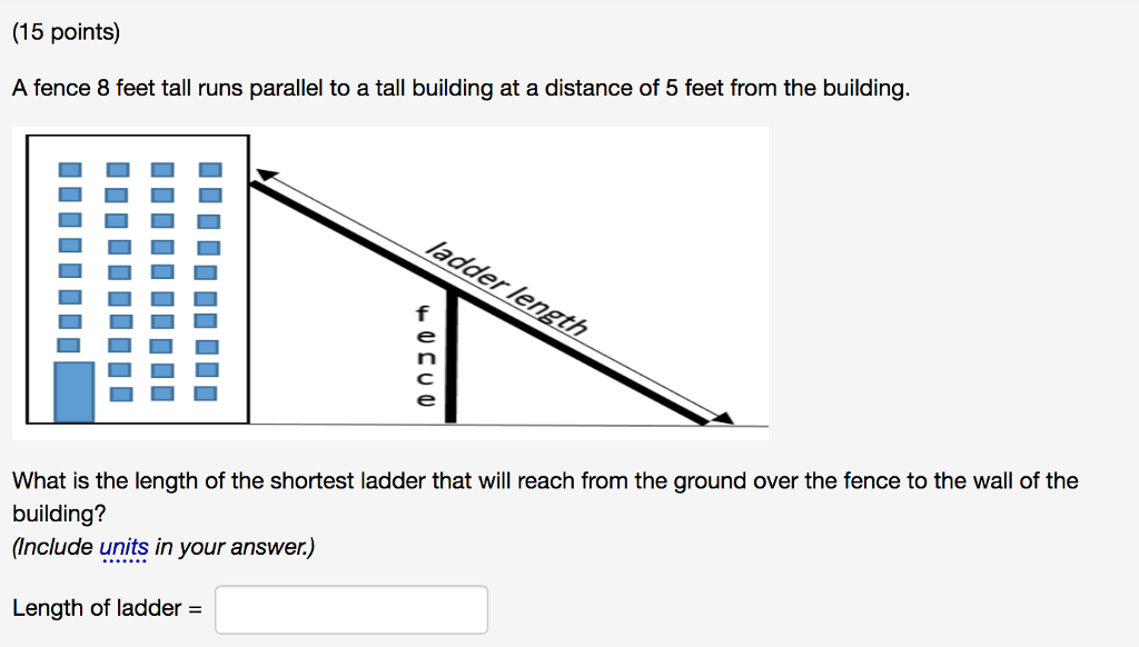 Solved A fence 8 feet tall runs parallel to a tall building | Chegg.com