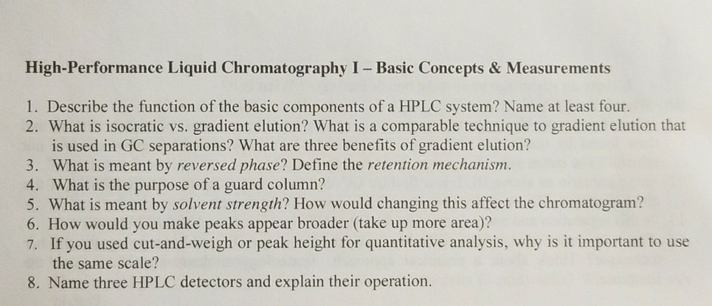 Solved High-Performance Liquid Chromatography I- Basic | Chegg.com