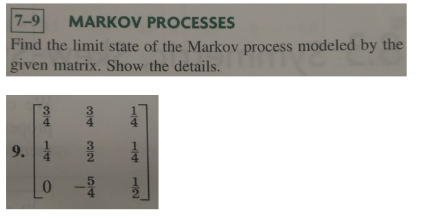 Solved Find the limit state of the Markov process modeled by | Chegg.com