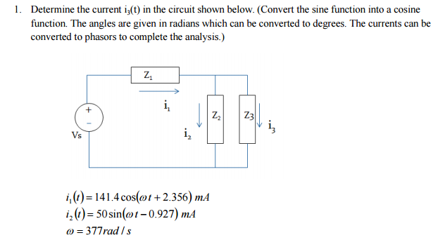 Solved 1. Determine the current i3(t) in the circuit shown | Chegg.com