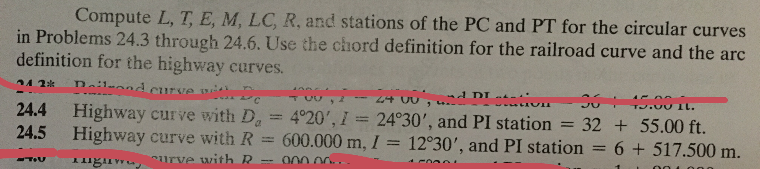 (Solved) - Compute L, T, E, M, LC, R. and stations of the PC and PT for ...