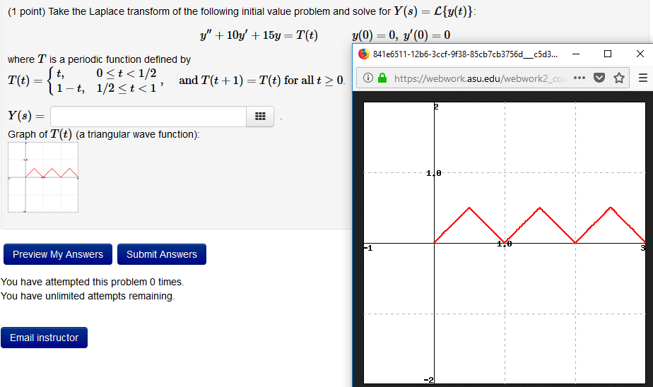 Solved (1 point) Take the Laplace transform of the following | Chegg.com