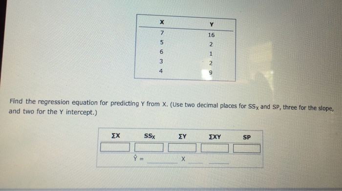 Solved 16 4 Find the regression equation for predicting Y | Chegg.com