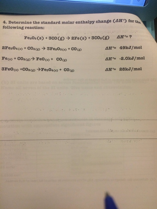 Solved Determine the standard molar enthalpy change (Delta H | Chegg.com