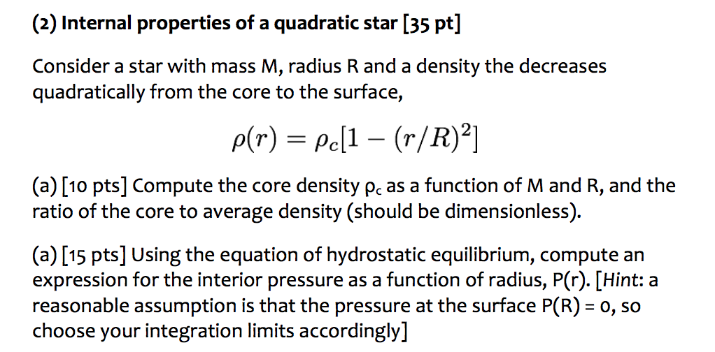 Solved (2) Internal properties of a quadratic star [35 pt] | Chegg.com