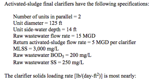 Solved Activated-sludge final clarifiers have the following | Chegg.com