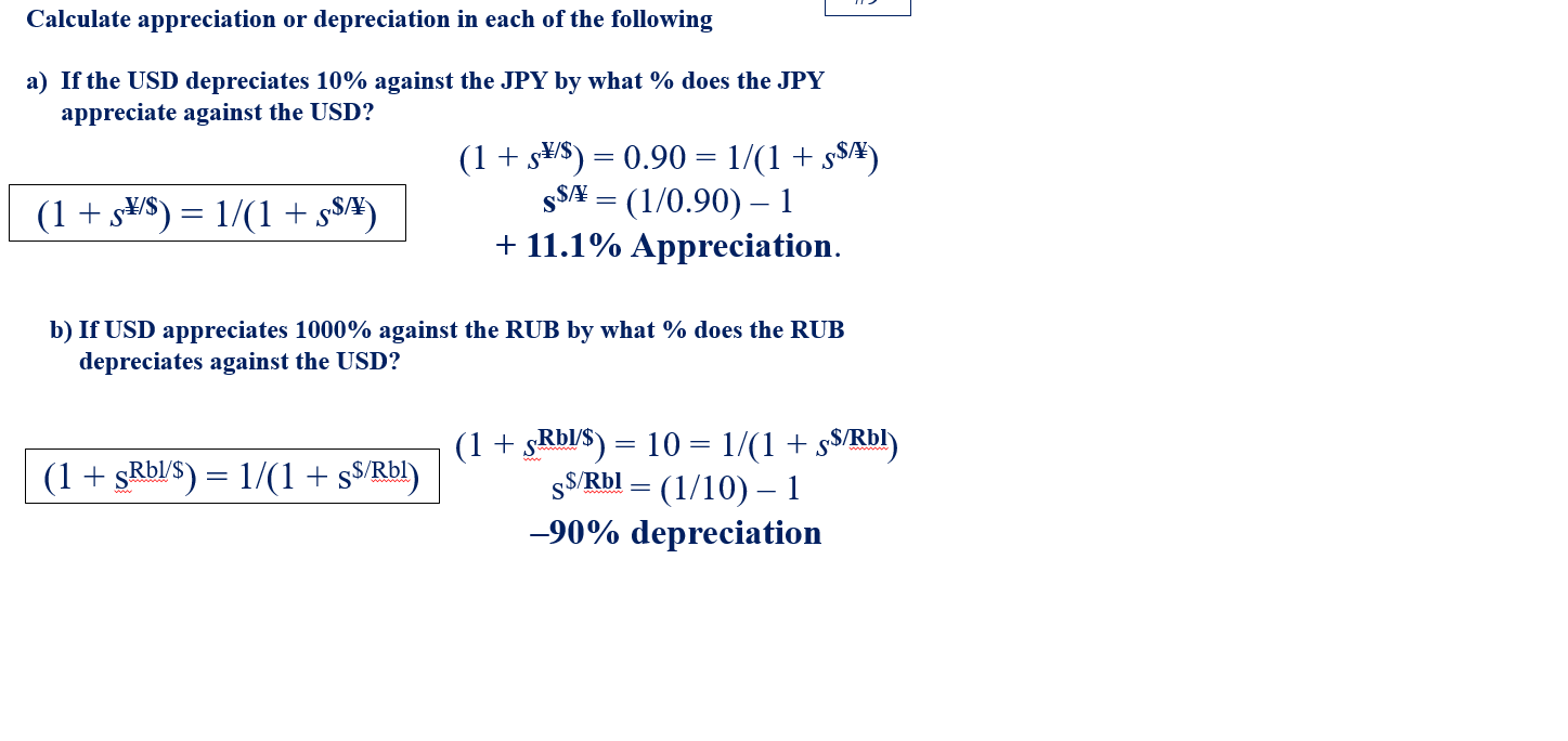 Solved Calculate appreciation or depreciation in each of the | Chegg.com