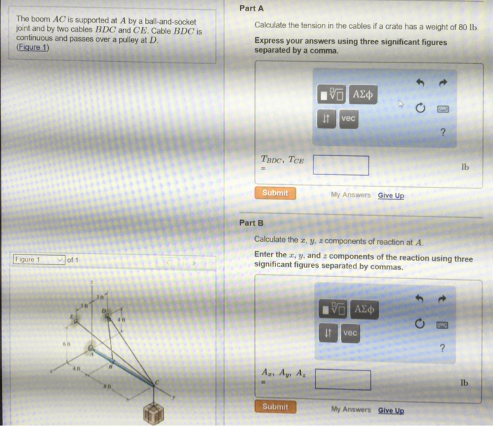 Solved The boom AC is supported at A by a ball-and-socket | Chegg.com