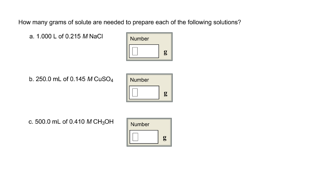 Solved How many grams of solute are needed to prepare each | Chegg.com