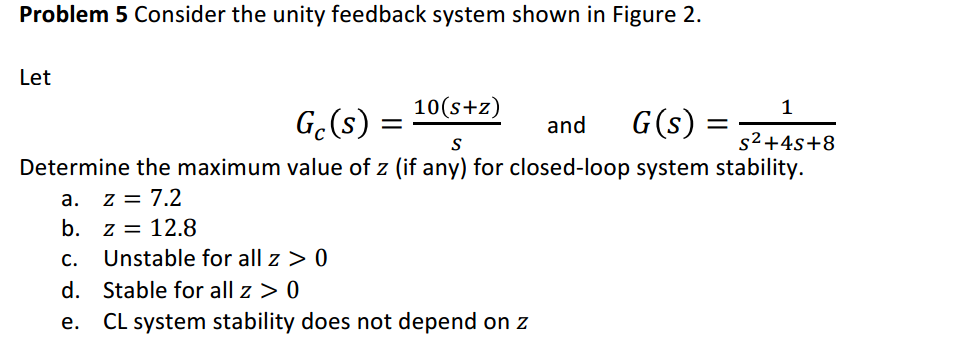 Solved Consider the unity feedback system shown in Figure 2. | Chegg.com