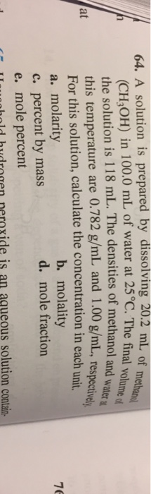 Solved A solution is prepared by dissolving 20.2 mL of | Chegg.com