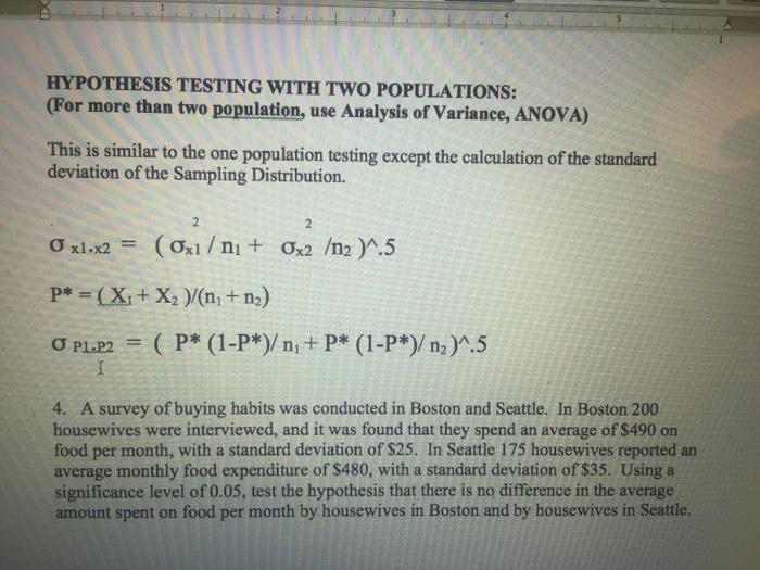 Solved HYPOTHESIS TESTING WITH TWO POPULATIONS: (For more | Chegg.com