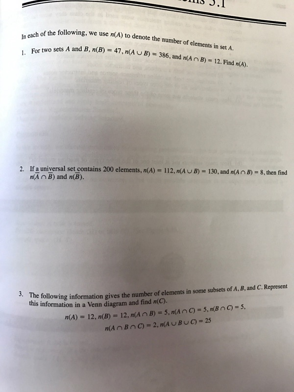 Solved In each of the following we use n(A) to denote the | Chegg.com