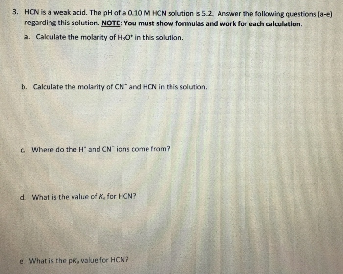 Solved HCN is a weak acid. The pH of a 0.10 M HCN solution | Chegg.com