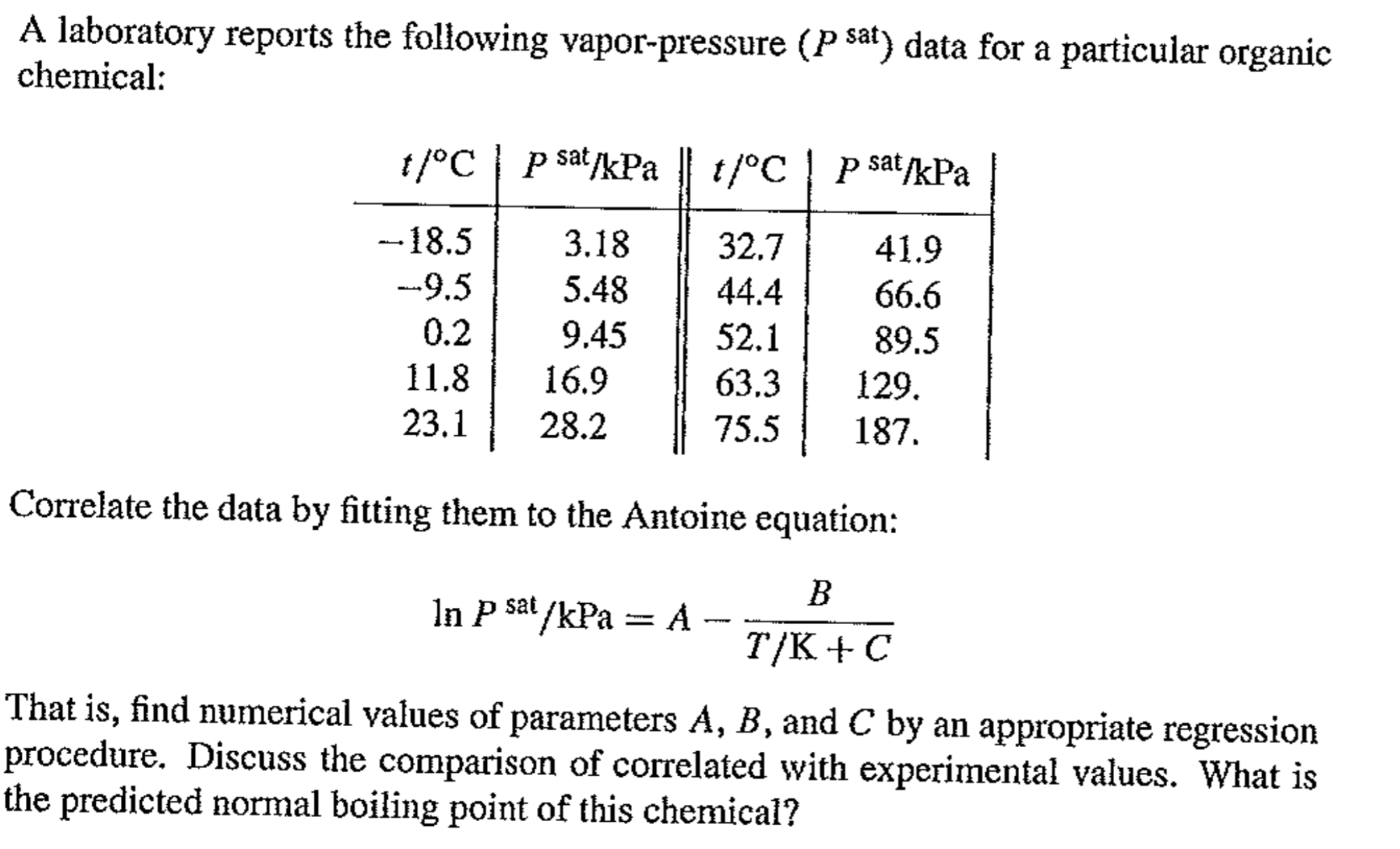 Solved Antoine s Equation Note T C Means the Temperature Chegg