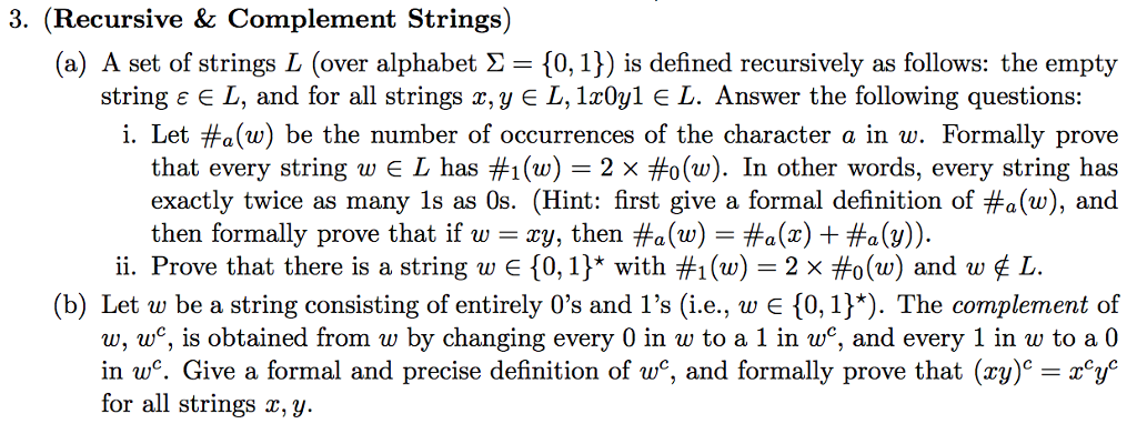 Solved (a) A set of strings L (over alphabet sigma = {0, 1}) | Chegg.com