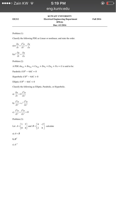 Solved Classify the following PDE as Linear or nonlinear, | Chegg.com