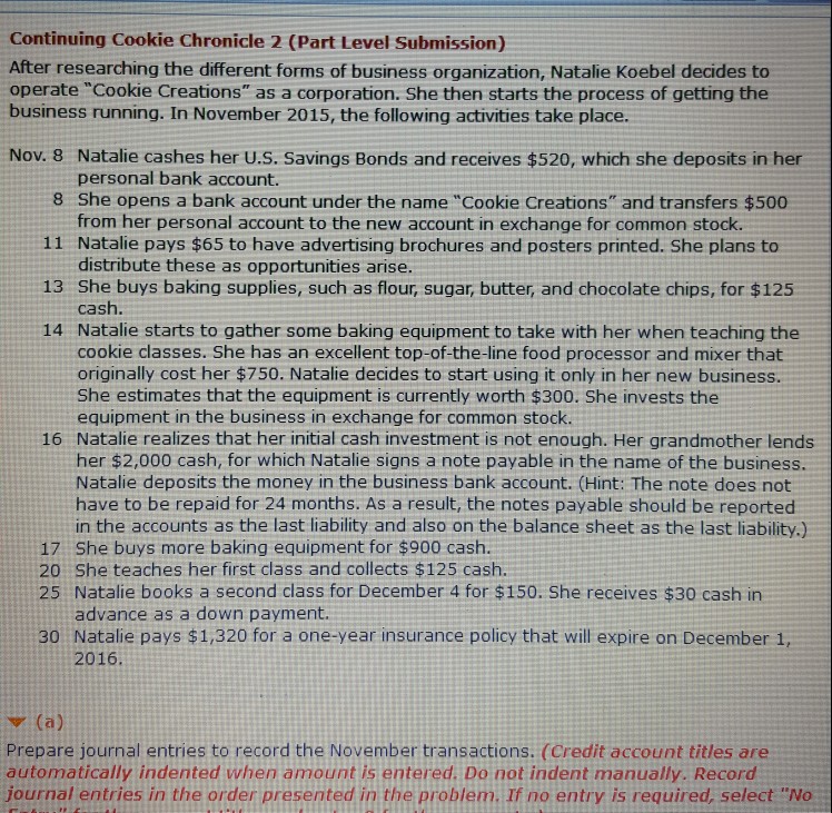 Solved Continuing Cookie Chronicle 2 (Part Level Submission) | Chegg.com