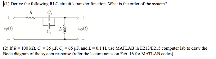Solved Derive the following RLC circuit's transfer function. | Chegg.com