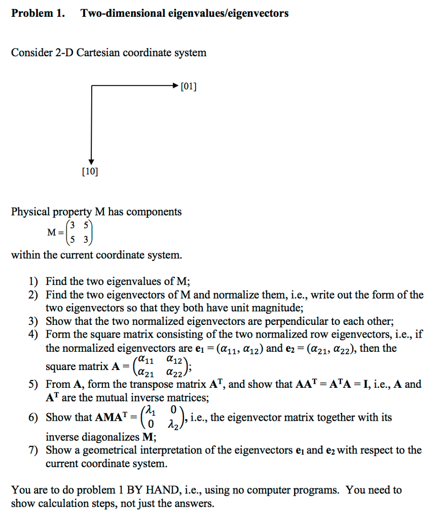 Solved Problem 1. Two-dimensional eigenvalues/eigenvectors | Chegg.com
