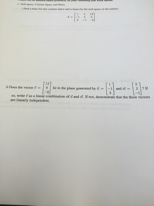Solved Null space, Column Space and Basis. Find a basis | Chegg.com
