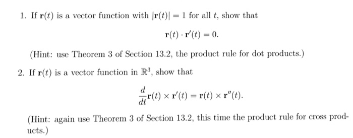 Solved If r(t) is a vector function with |r(t)| = 1 for all | Chegg.com