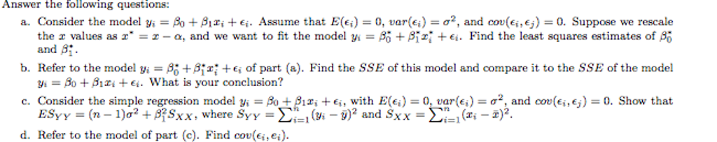 Solved Answer the following questions: a. Consider the model | Chegg.com