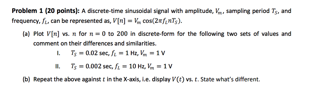 Solved Problem 1 (20 points): A discrete-time sinusoidal | Chegg.com