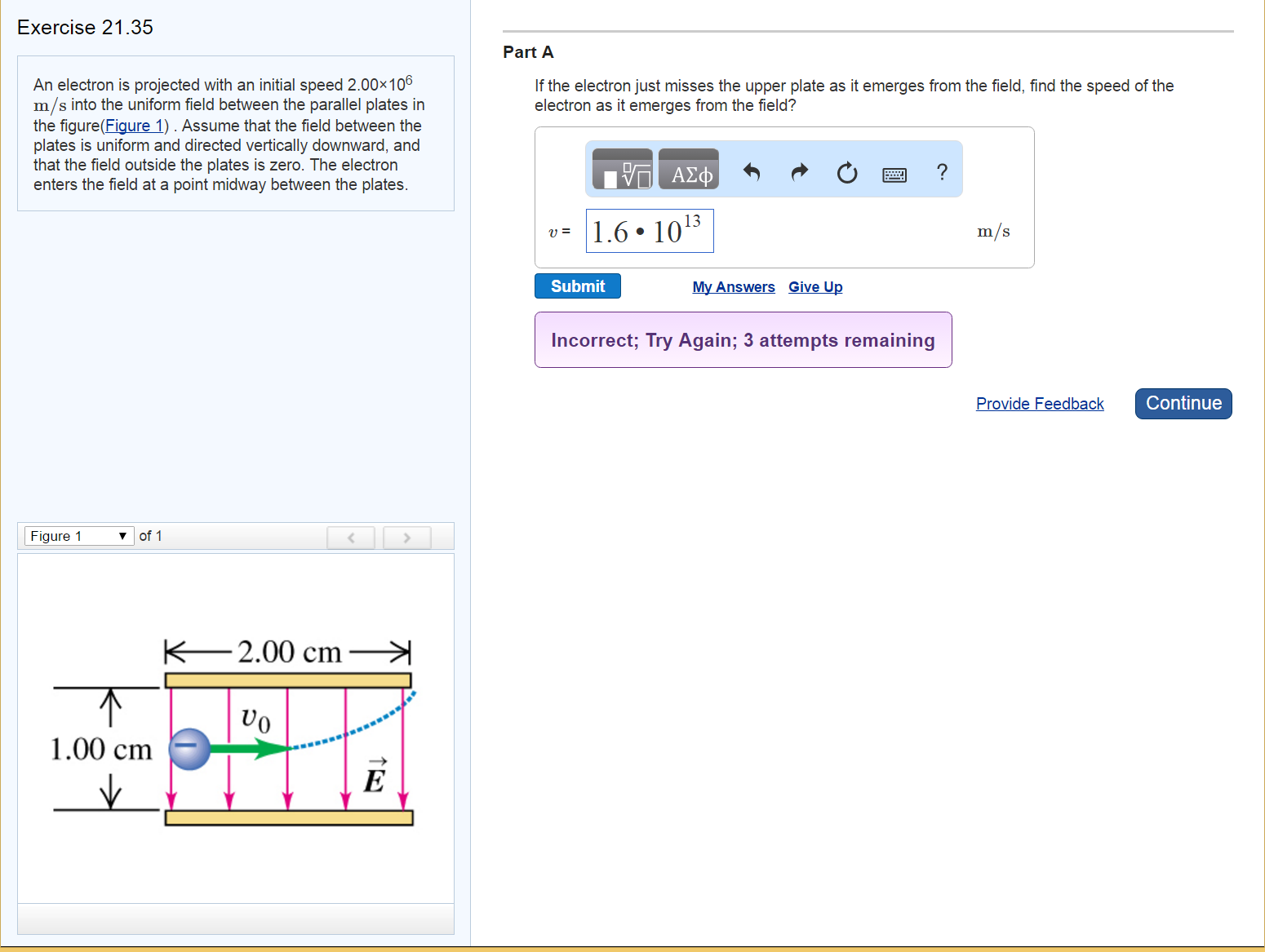 Solved An electron is projected with an initial speed 2.00 | Chegg.com