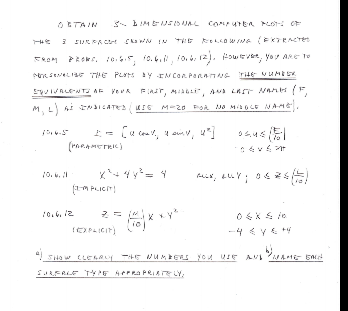 Obtain 3 Dimensional Computer Plot Of Ehe 3 Surfaces