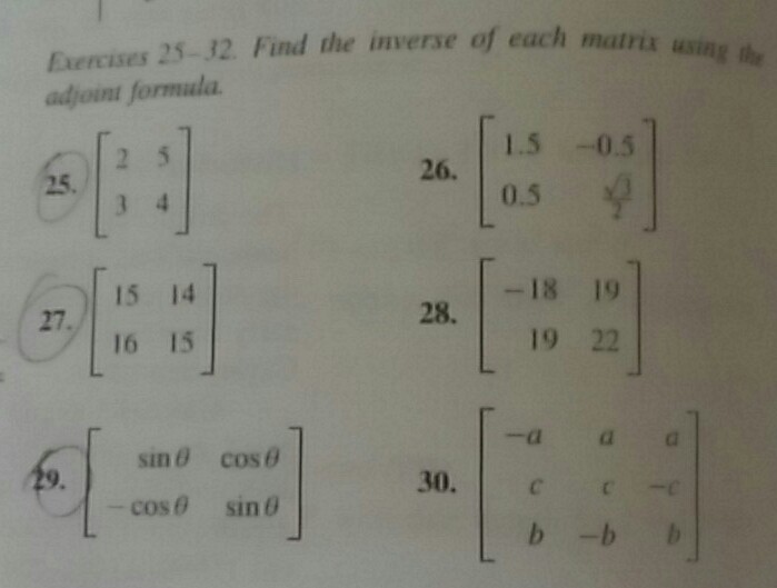Solved Find the inverse of each matrix using the adjoint | Chegg.com