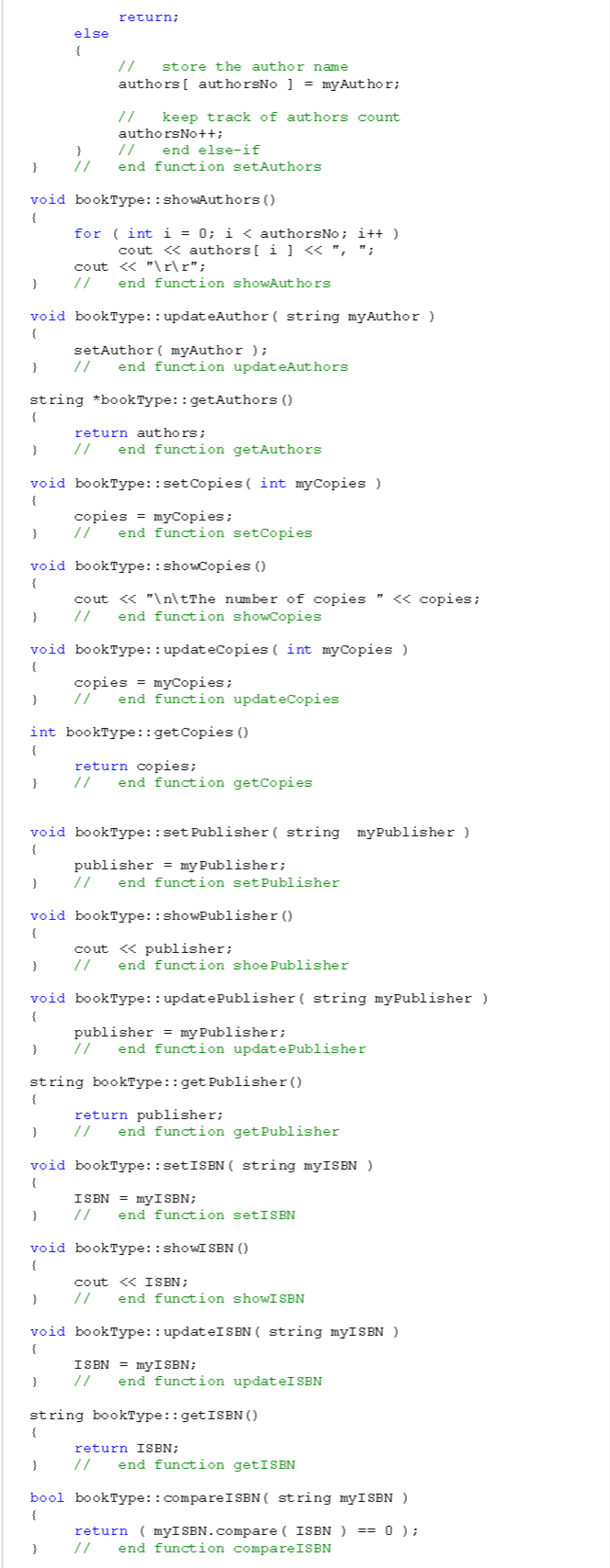 Solved bookType Header FIle // bookType. h #1 nclude using | Chegg.com