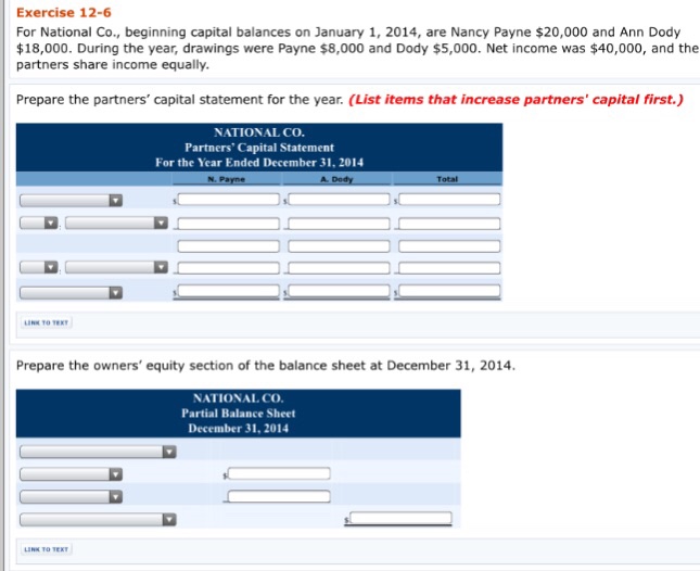 Solved For National Co., beginning capital balances on | Chegg.com