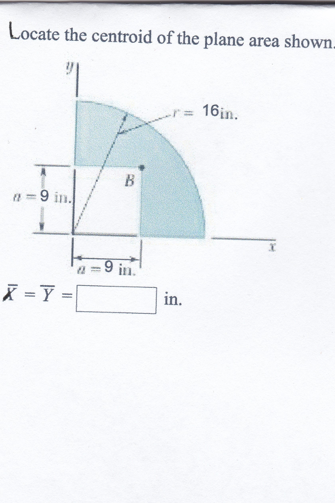 Solved Locate the centroid of the plane area shown. r= 16in. | Chegg.com