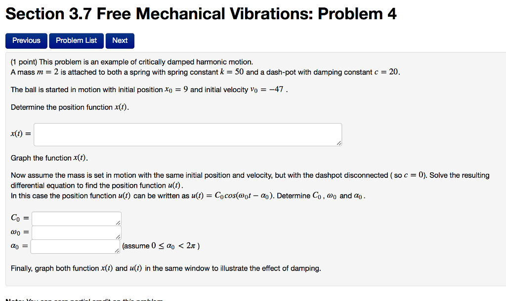 Solved Section 3.7 Free Mechanical Vibrations: Problem 4 | Chegg.com