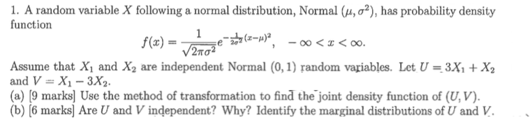 A random variable X following a normal distribution, | Chegg.com