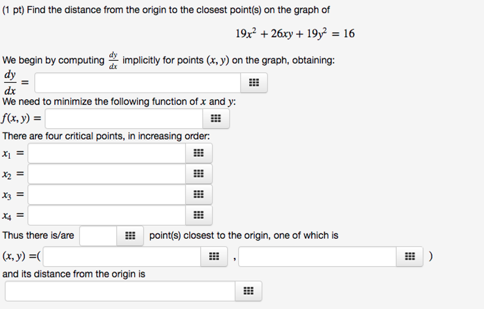 Solved Find the distance from the origin to the closest | Chegg.com