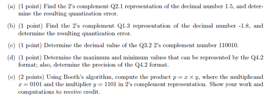 Solved a) (1 point) Find the 2's complement Q2.1 | Chegg.com