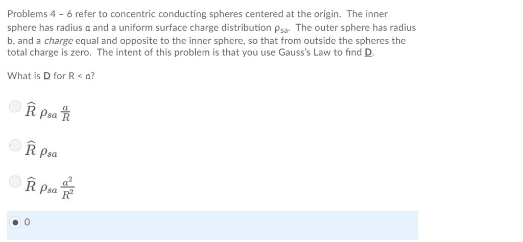 Solved Problems 4- 6 refer to concentric conducting spheres | Chegg.com