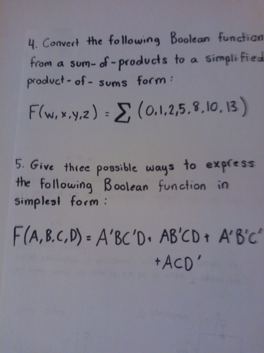 Solved Need help on converting Boolean functions to products | Chegg.com