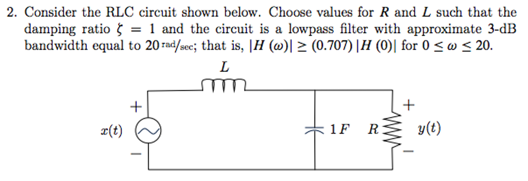 Solved Consider the RLC circuit shown below. Choose values | Chegg.com