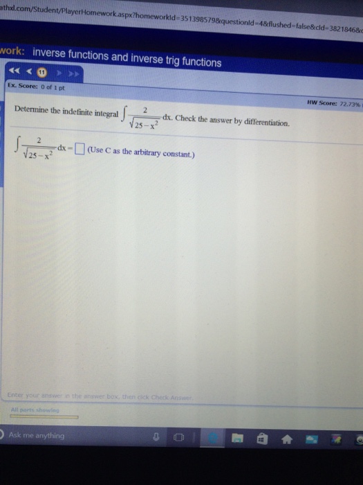 Solved Determine the indefinite integral integral2 | Chegg.com