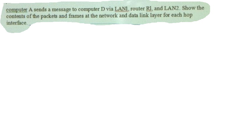 Solved computer A sends a message to computer D via LANI | Chegg.com Solved computer A sends a message to computer D via LANI | Chegg.com