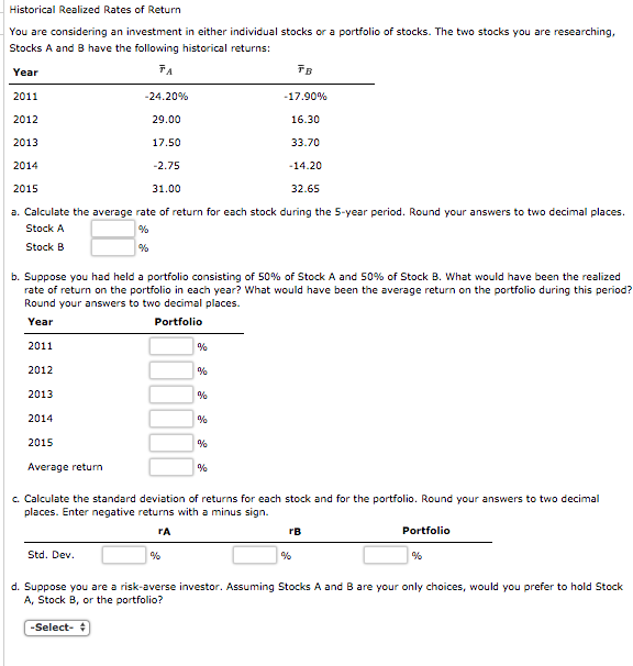 Solved Historical Realized Rates of Return You are | Chegg.com