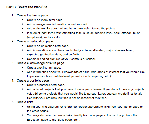 Solved Part B: Create the Web Site 1. Create the home page. | Chegg.com