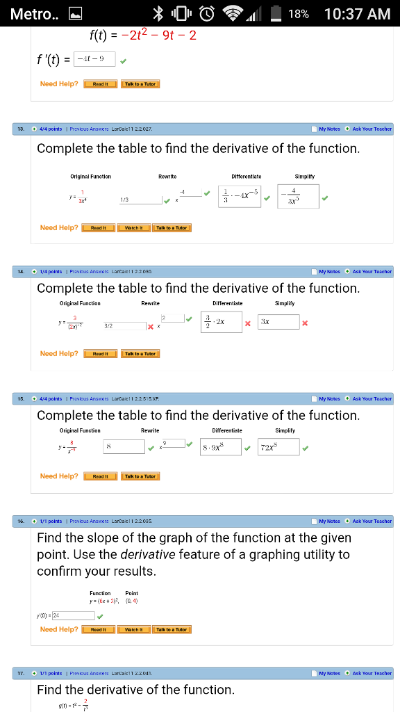 Solved 14.Complete the table to find the derivative of the | Chegg.com