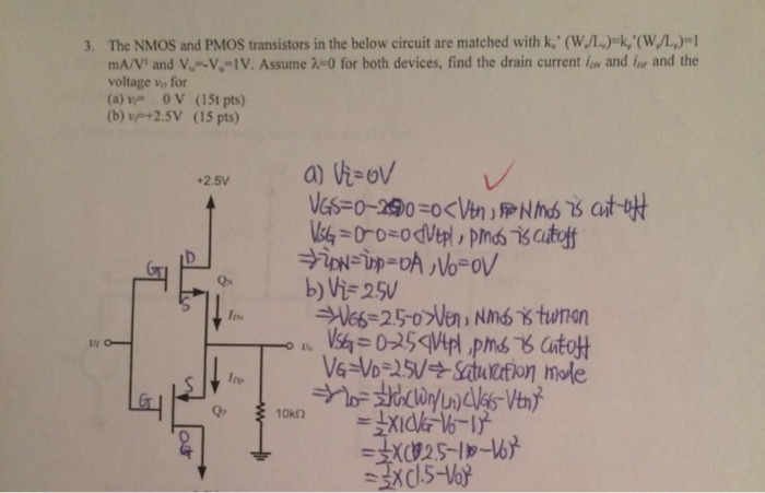 Solved The NMOS and PMOS transistors in the below circuit | Chegg.com
