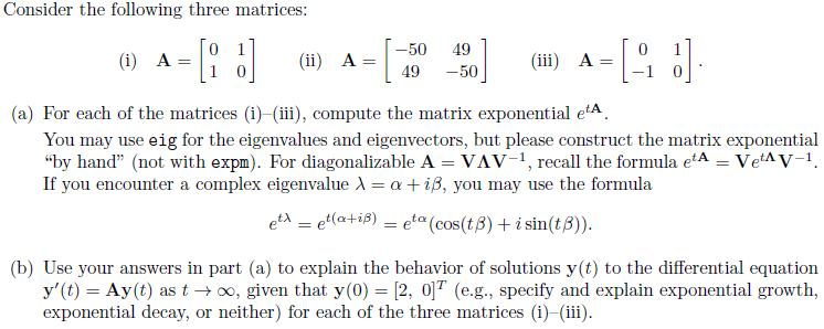Solved Consider the following three matrices: (a) For each | Chegg.com