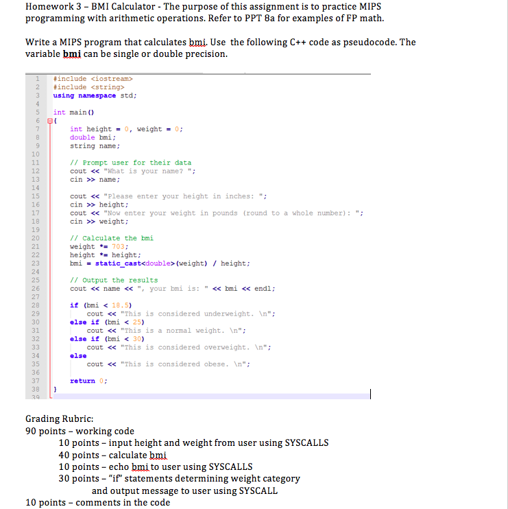 Solved BMI Calculator - The purpose of this assignment is to | Chegg.com